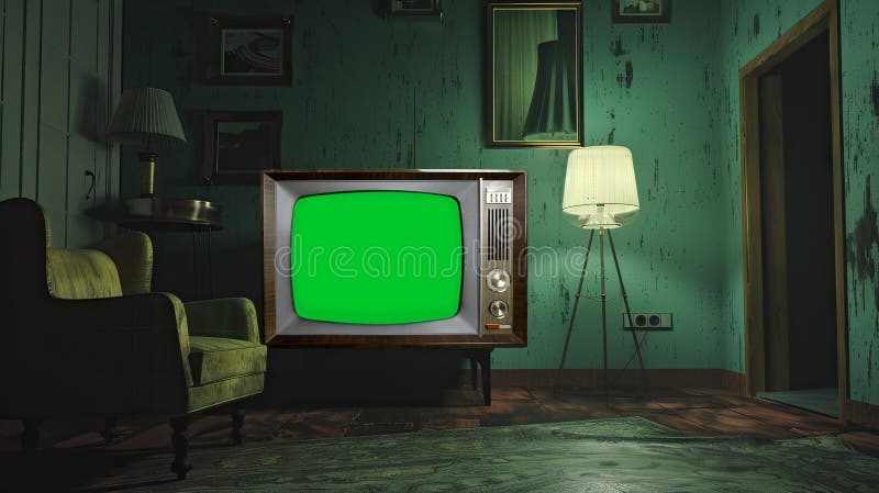 Old Retro Analog TV in Old Room Interior, , Blank Screen for Designer ...