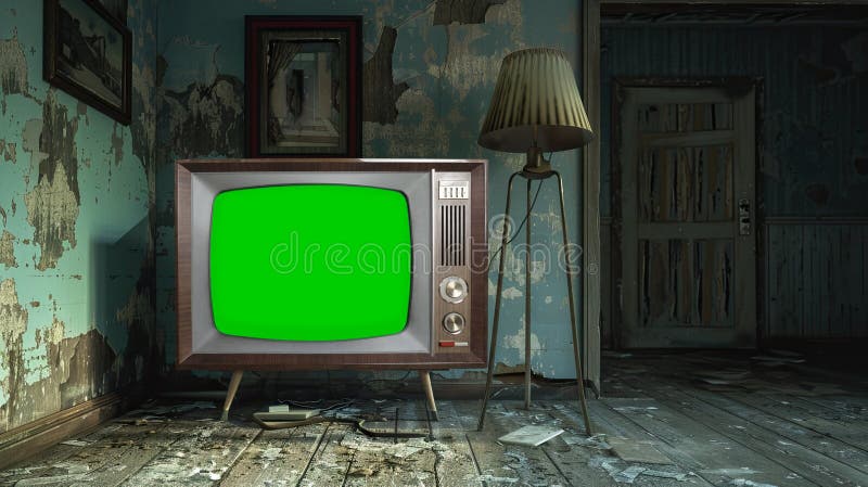 Old Retro Analog TV in Old Room Interior, , Blank Screen for Designer ...