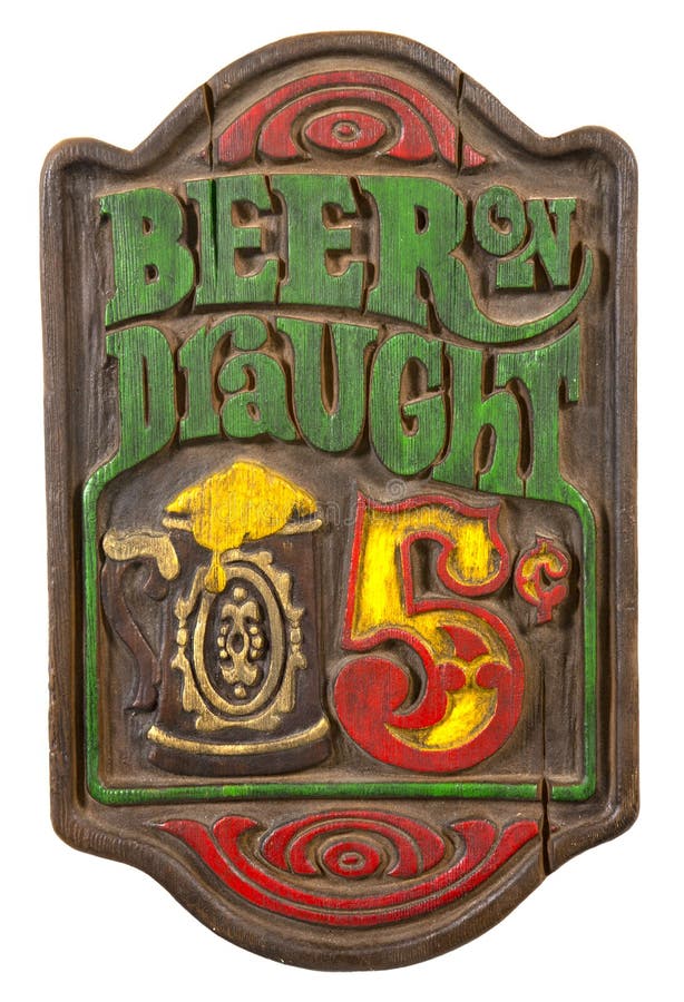 Old Retro Antique Draft Beer Sign Isolated, White Stock Photo - Image ...