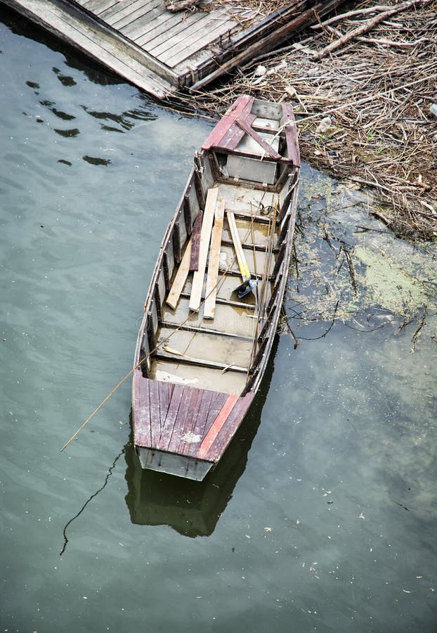 Old Retro Boat in the Water, Near the Shore. Stock Photo - Image of ...