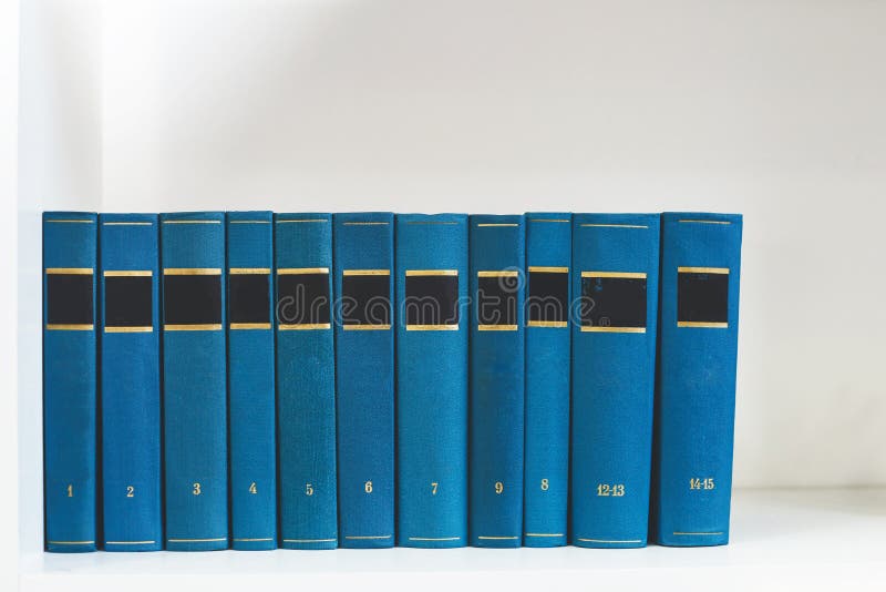 Old Retro Books with Color Covers on a White Shelf Front View. Mass ...