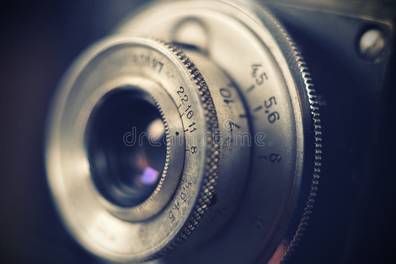 Old retro camera lens stock image. Image of metal, camera - 70354183