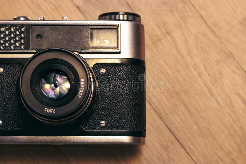 Old Retro Camera on Vintage Wooden Stock Image - Image of concept ...