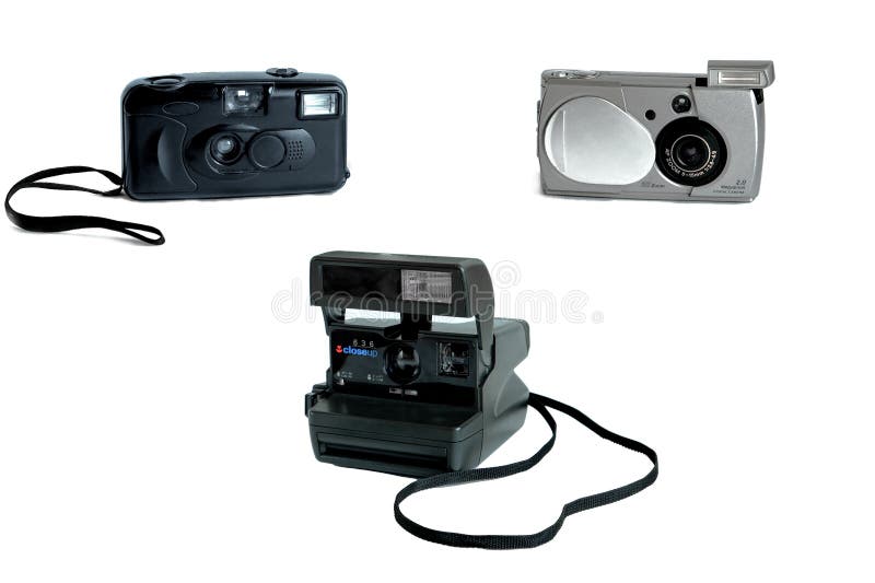 Old Retro Cameras of Different Models Isolated on a White Background ...