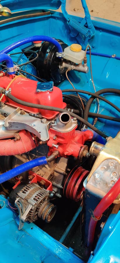 Old Retro Car Under Hood Engine Compartment Stock Photo - Image of hood ...