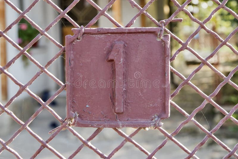 Old Retro Cast Iron Plate Number 1 Stock Photo - Image of address ...