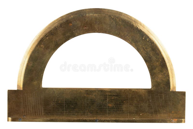 Old Retro Circle Brass Protractor Isolated on White Stock Image - Image ...