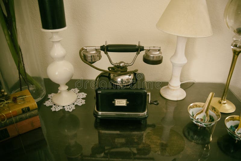 Old Retro Classic Phone on Table Stock Image - Image of telephone ...