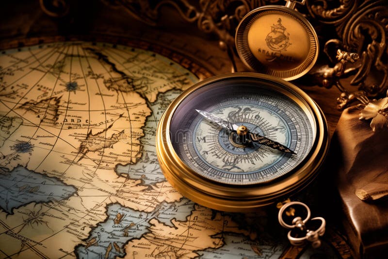 Old Retro Compass on Ancient World Map Stock Image - Image of ancient ...