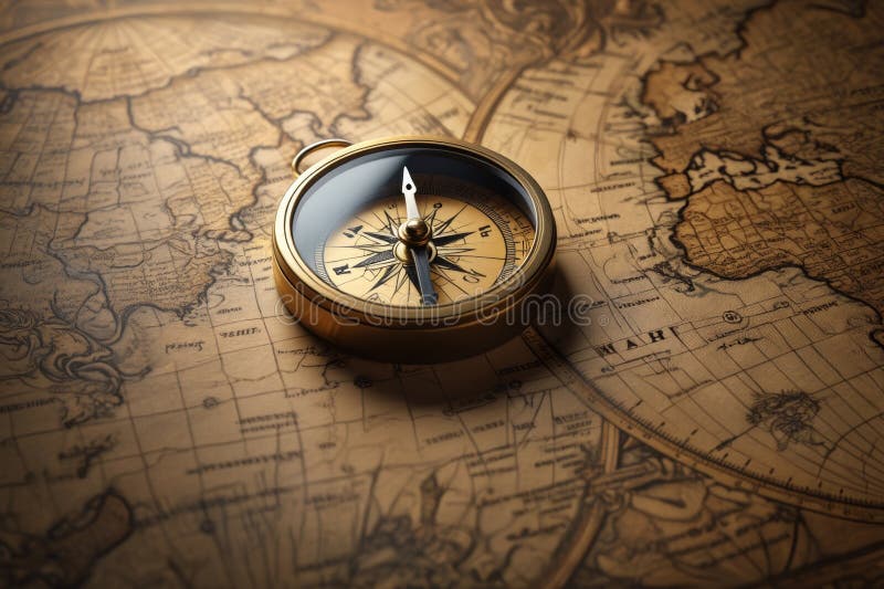 Old Retro Compass on Ancient World Map Stock Illustration ...