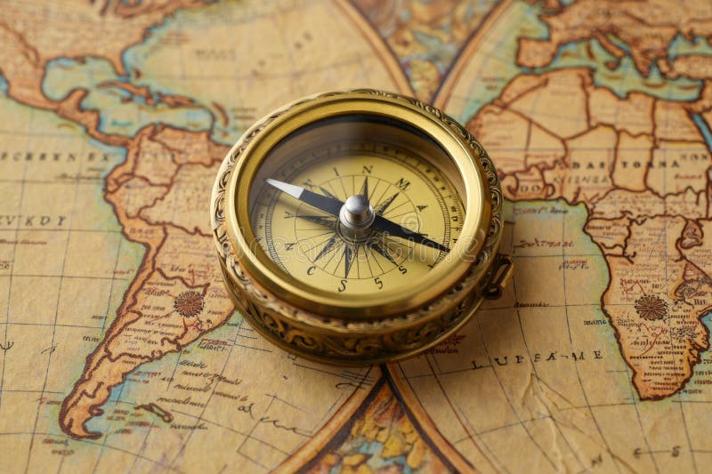 Old Retro Compass on Ancient World Map Stock Illustration ...