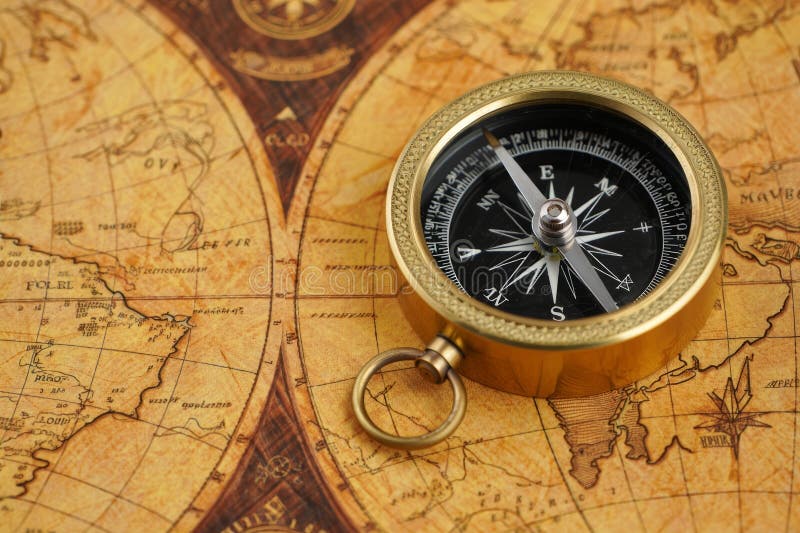 Old Retro Compass on Ancient World Map Stock Illustration ...