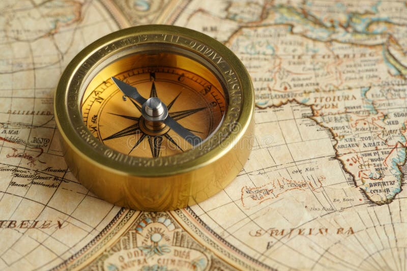 Old Retro Compass on Ancient World Map Stock Photo - Image of navigate ...