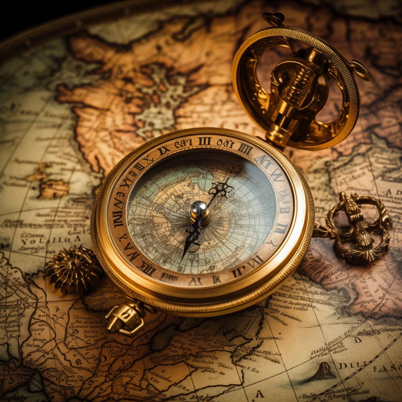 Old Retro Compass on Ancient World Map Stock Photo - Image of earth ...