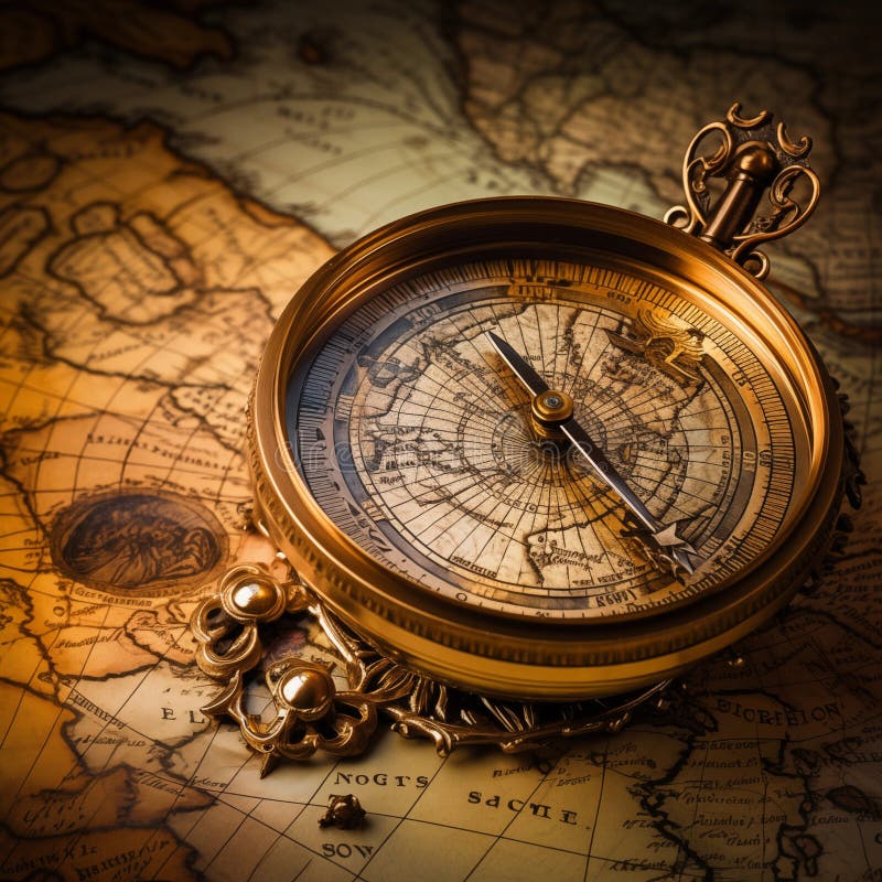Old Retro Compass on Ancient World Map Stock Image - Image of geography ...