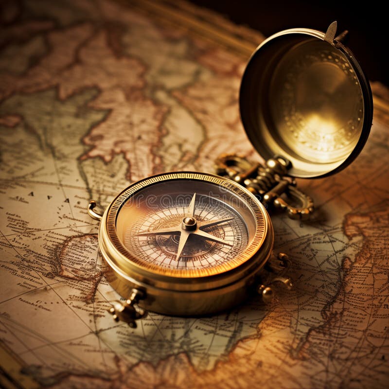 Old Retro Compass on Ancient World Map Stock Image - Image of atlas ...