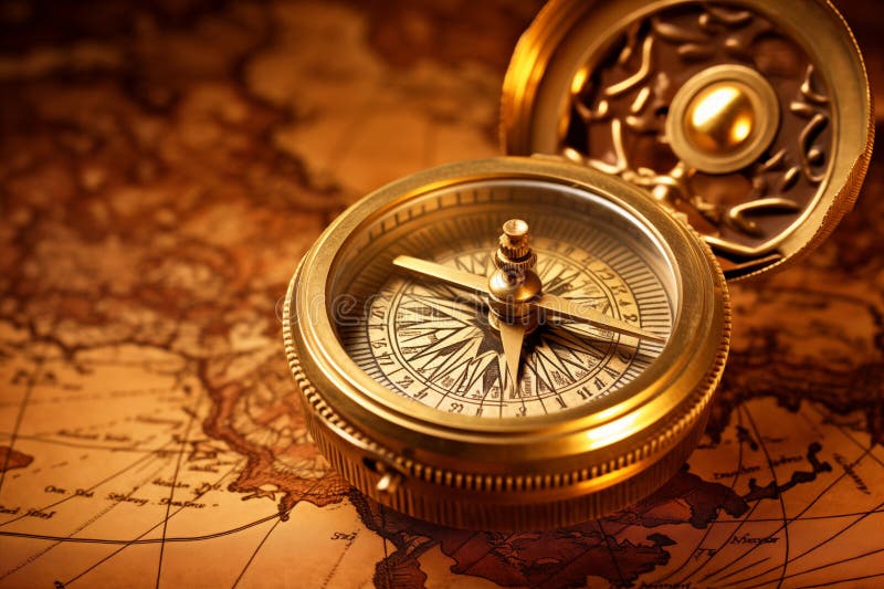 Old Retro Compass on Ancient World Map Stock Photo - Image of nautical ...