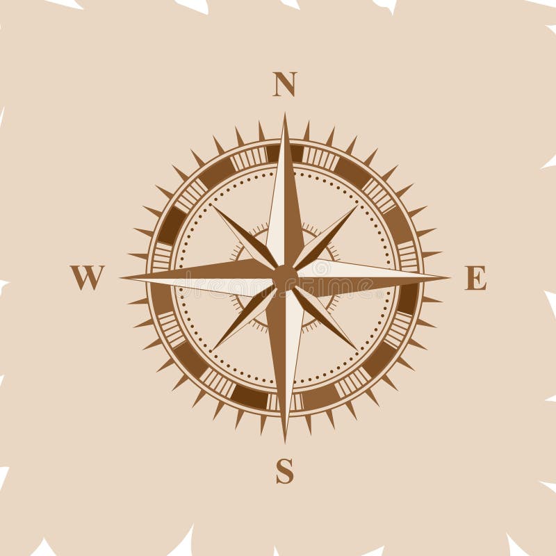 Brown Retro World Map with Compass, Flat Vector Illustration EPS10 ...
