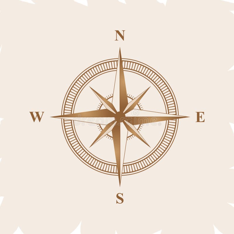 Brown Retro World Map with Compass, Flat Vector Illustration EPS10 ...
