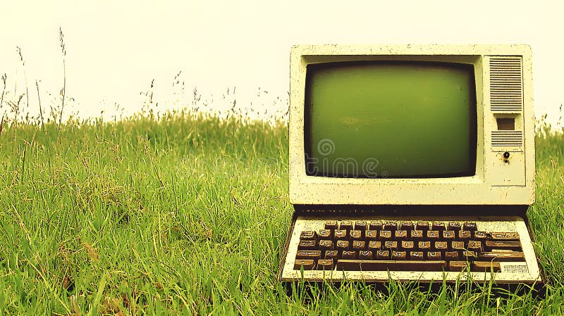 Old Retro Computer Set on a Grassy Field Stock Photo - Image of ...