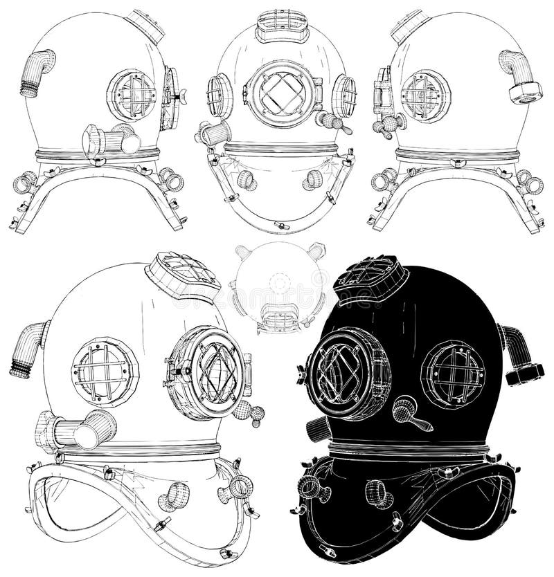Old Retro Diving Helmet on White Background Vector Stock Vector ...