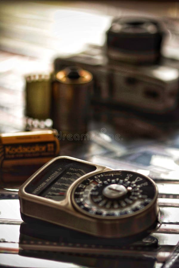 Old Retro Exposure Meter on Table Stock Photo - Image of light ...
