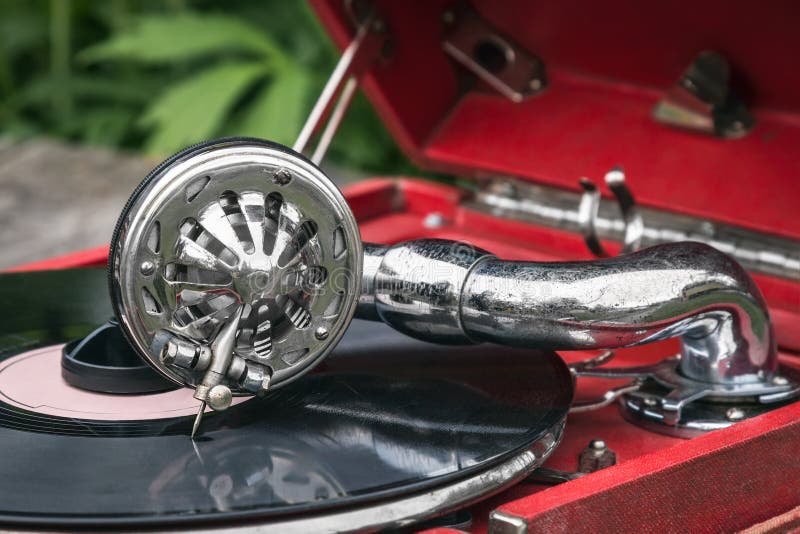 Old Retro Gramophone with an Old Vinyl Record Stock Image - Image of ...