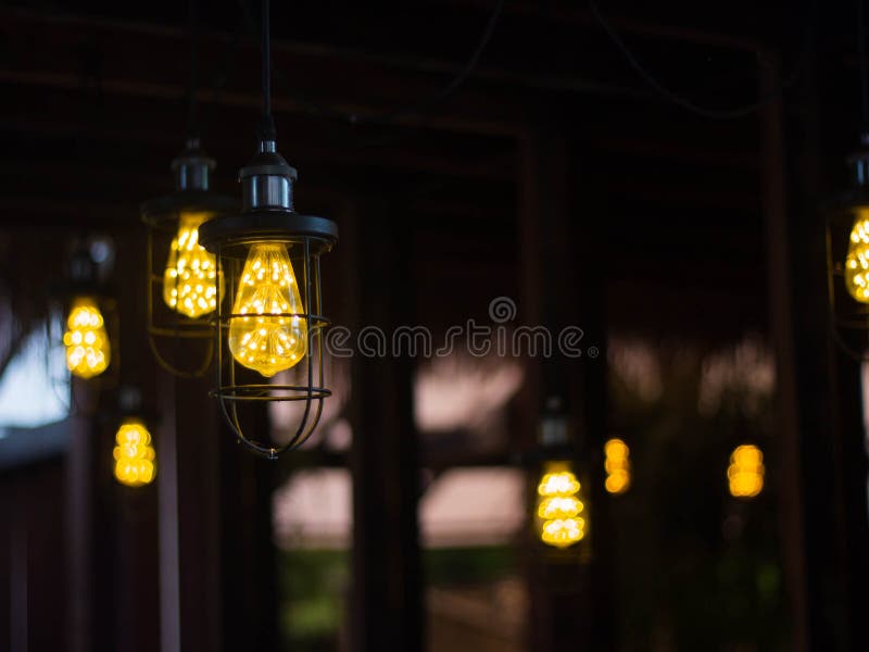 Old Retro Light Bulb Fluctuating Light in Restaurant Stock Image ...