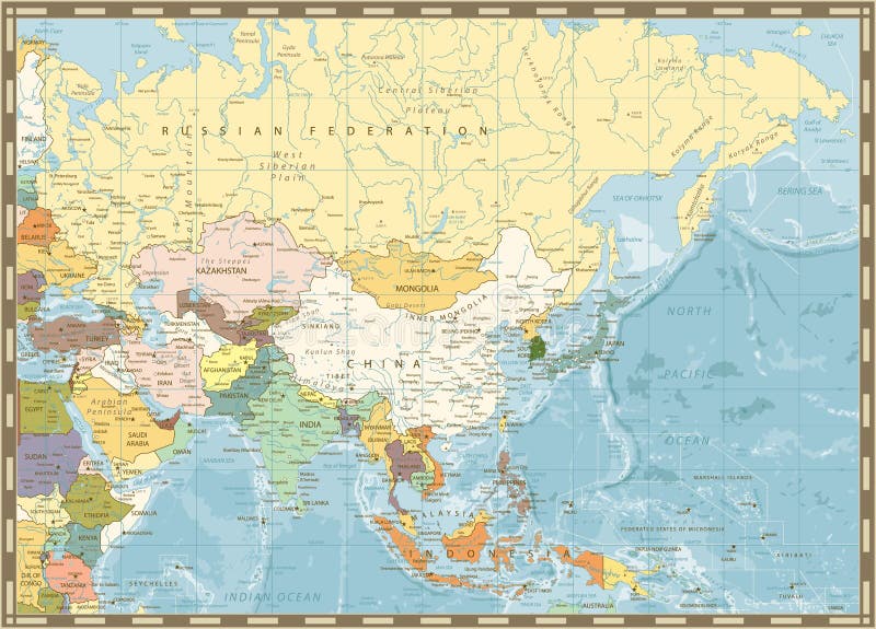 Physical Map Of Asia With Rivers