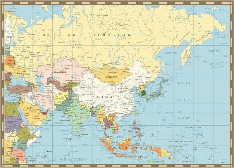 Old retro map of Asia stock vector. Illustration of afghanistan - 88078045