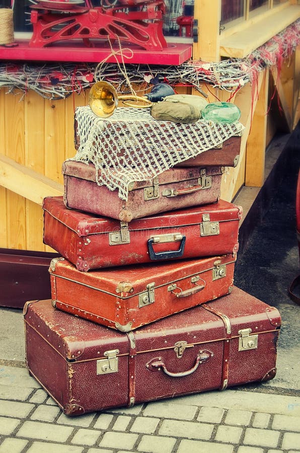 Old Retro Objects Antique a Lot of Luggage Valise Suitcases Stock Image ...