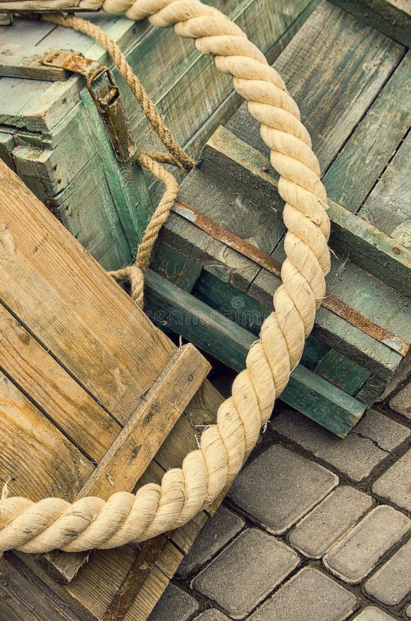 Old Retro Objects Antique Textural Background Wooden Crates and Ropes ...