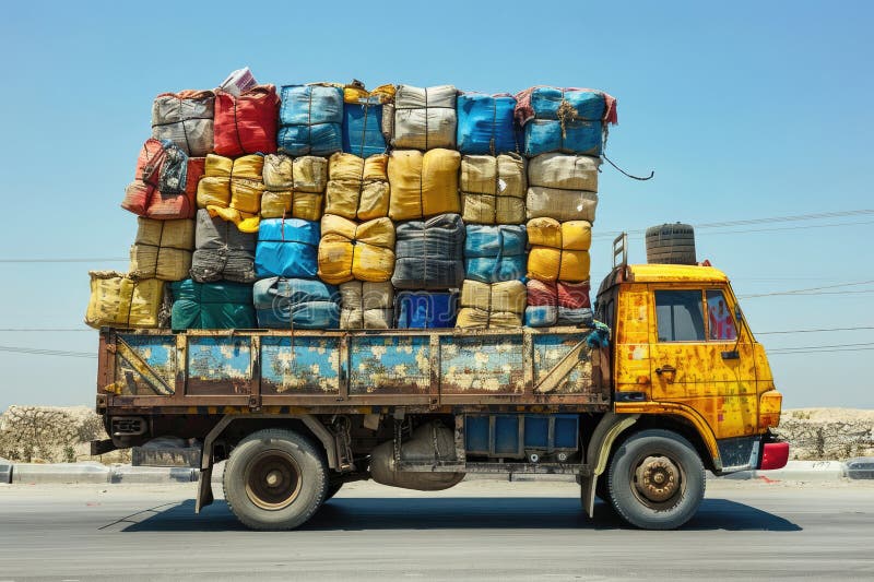 Old Retro Overloaded Truck on the Road Stock Image - Image of style ...