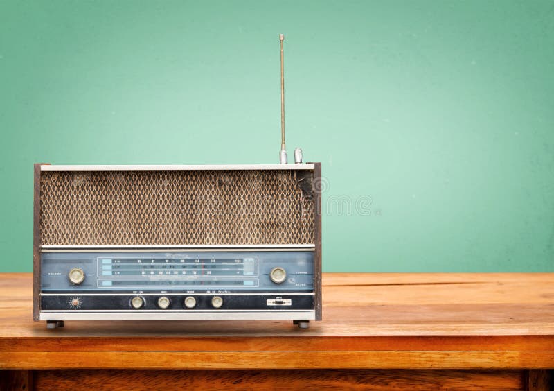 Old retro radio on table stock image. Image of antique - 80133081