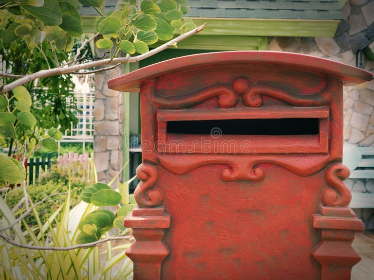 Old retro red mailbox. stock photo. Image of color, symbol - 76907390