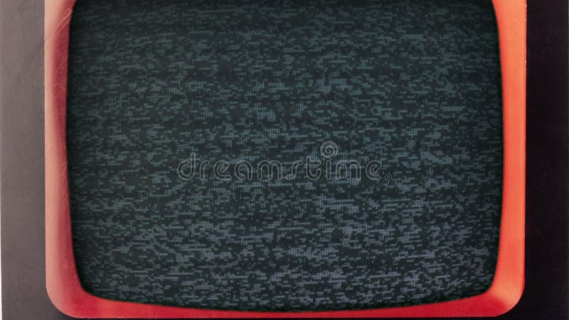Old Retro Red Television with Grey Interference Screen on White ...