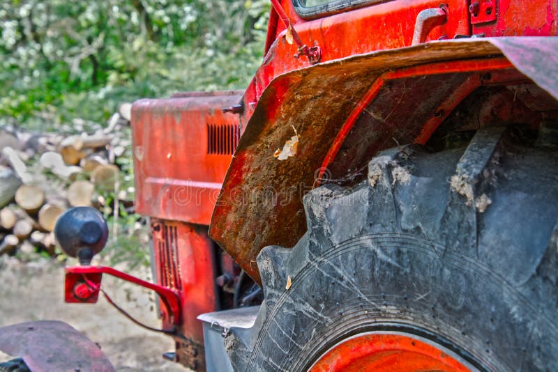 Old, Retro Red Tractor in a Forest Stock Photo - Image of retro ...
