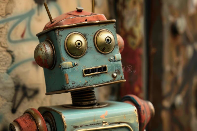 Old Retro Robot Looking Curious with Big Eyes Stock Photo - Image of ...