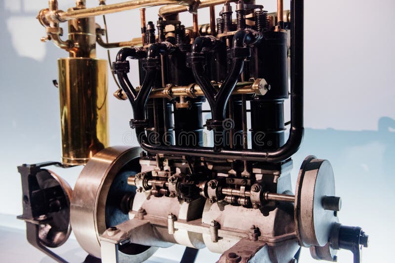 Old Retro Shiny Engine Stands in Auto Show. Close View Stock Image ... Old Retro Shiny Engine Stands in Auto Show. Close View Stock Image ...