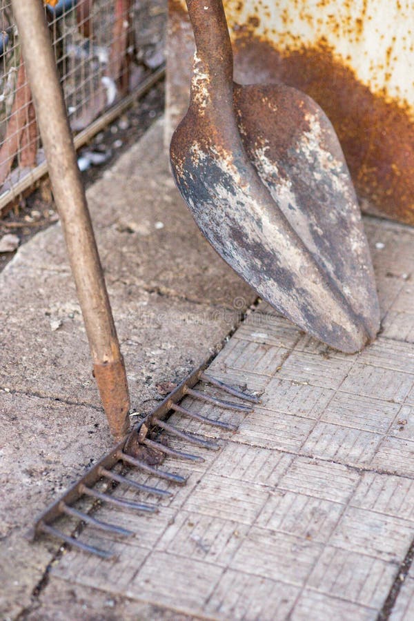 Old Rusty Shovel with Traces of Metal Corrosion. Building Tools Stock ...