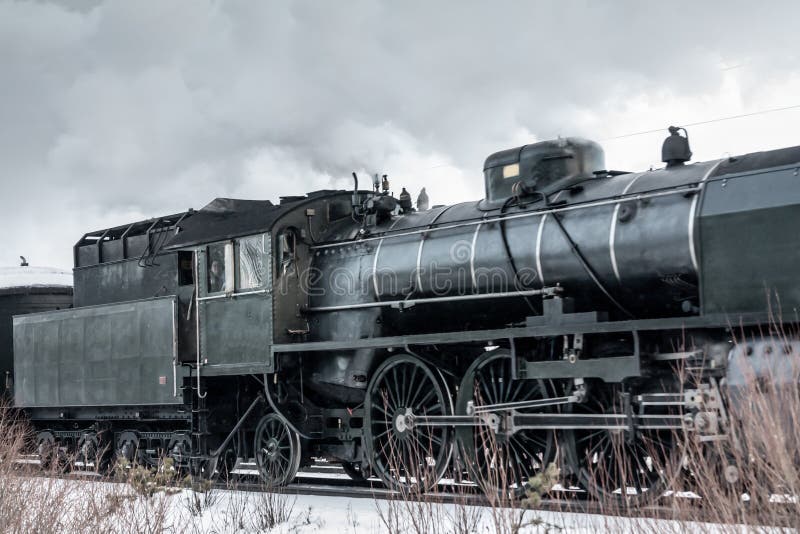 Old Retro Steam Train at Winter Morning in Finland Editorial Photo ...
