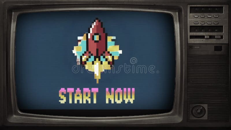 On an Old Retro Television Screen, Pixel Graphics in the Style of 1980s ...