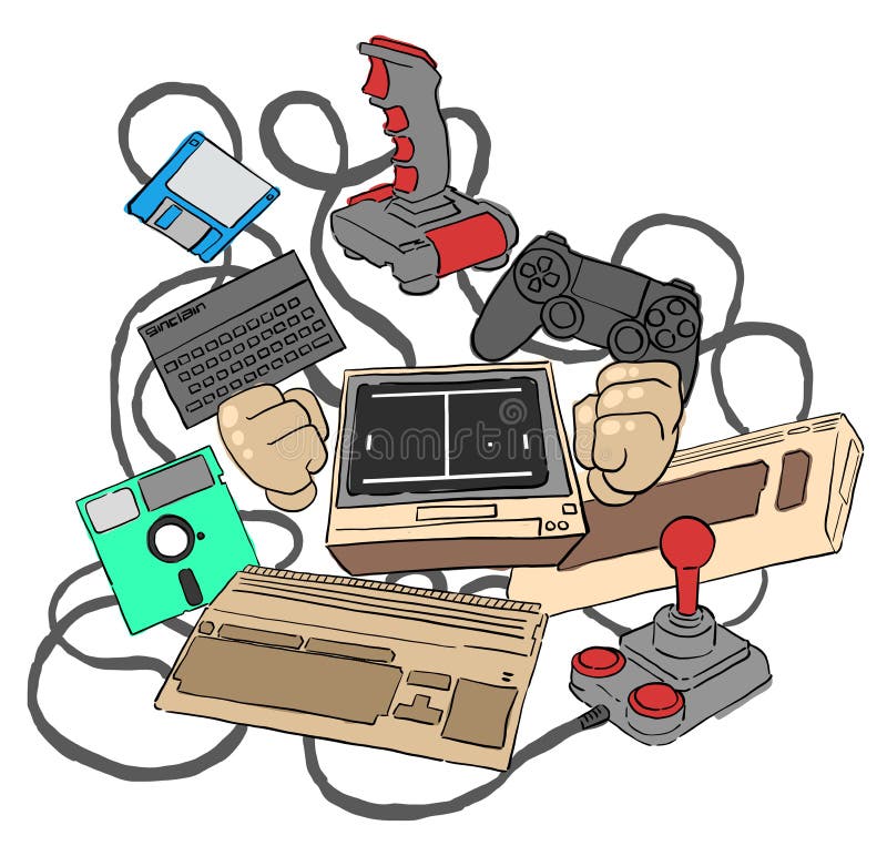 Old Retro Vintage Computers Games Systems Stock Vector - Illustration ...