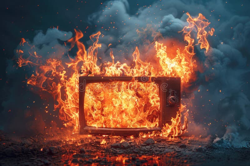 Old Retro Vintage TV Burning in Flames Stock Image - Image of obsolete ...
