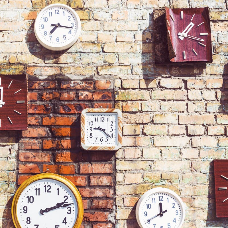 Old Retro Vintage Wall Clock Stock Photo - Image of group, outdoor ...