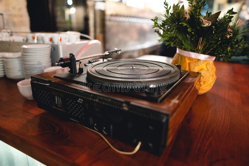Old Retro Vinyl Record Player on the Table Stock Photo - Image of music ...