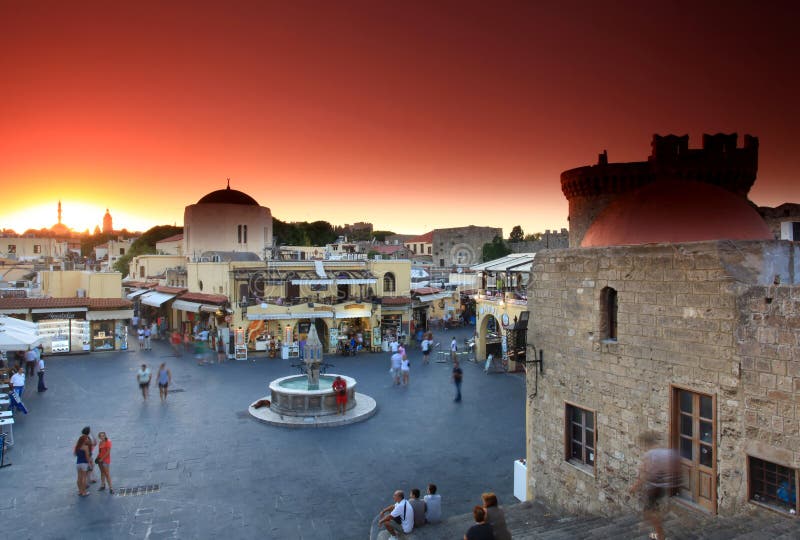 Old Rhodes town sunset editorial stock image. Image of island - 26777539