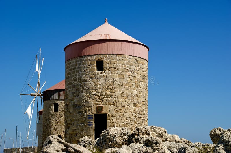 Old Rhodes Windmills, Greece Stock Photo - Image of famous, fort: 26935052