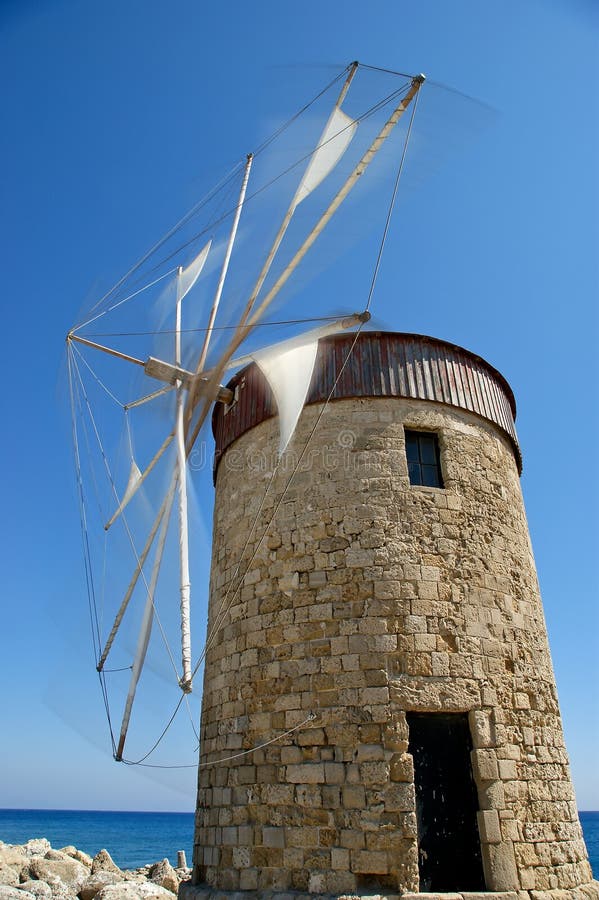 Rhodes Windmills - Wiatraki Rhodes, Greek Stock Image - Image of travel ...