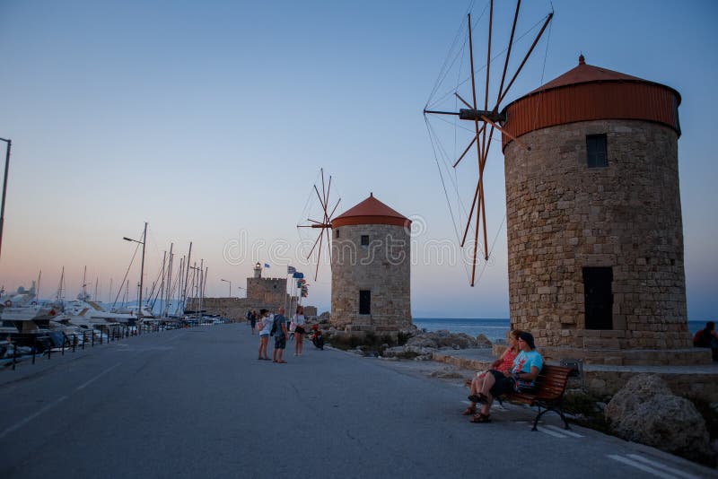Rhodes Windmills - Wiatraki Rhodes, Greek Stock Image - Image of travel ...